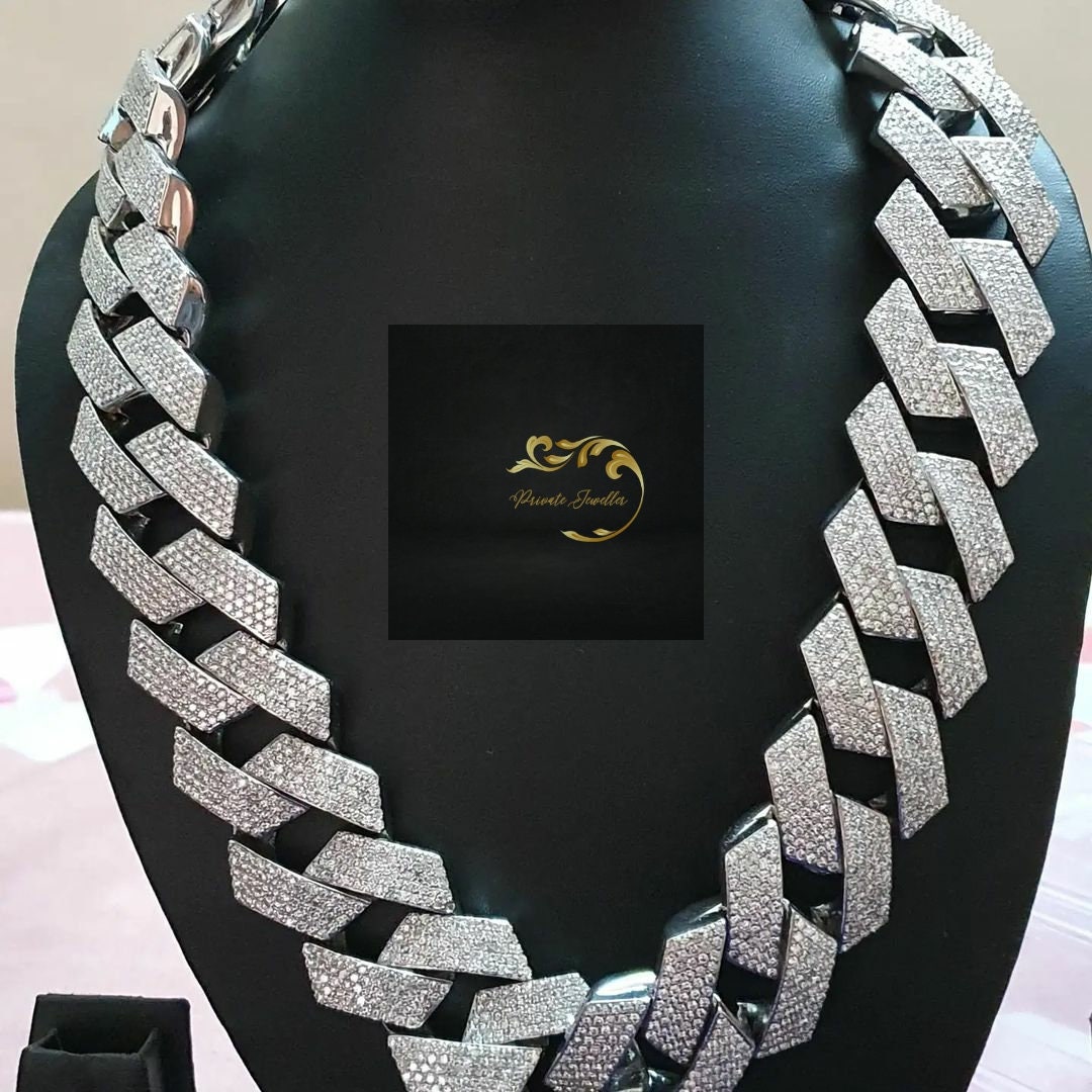 28mm Miami Cuban Link Chain Vvs Moissanite Diamond Stubbed 925 Sterling ...