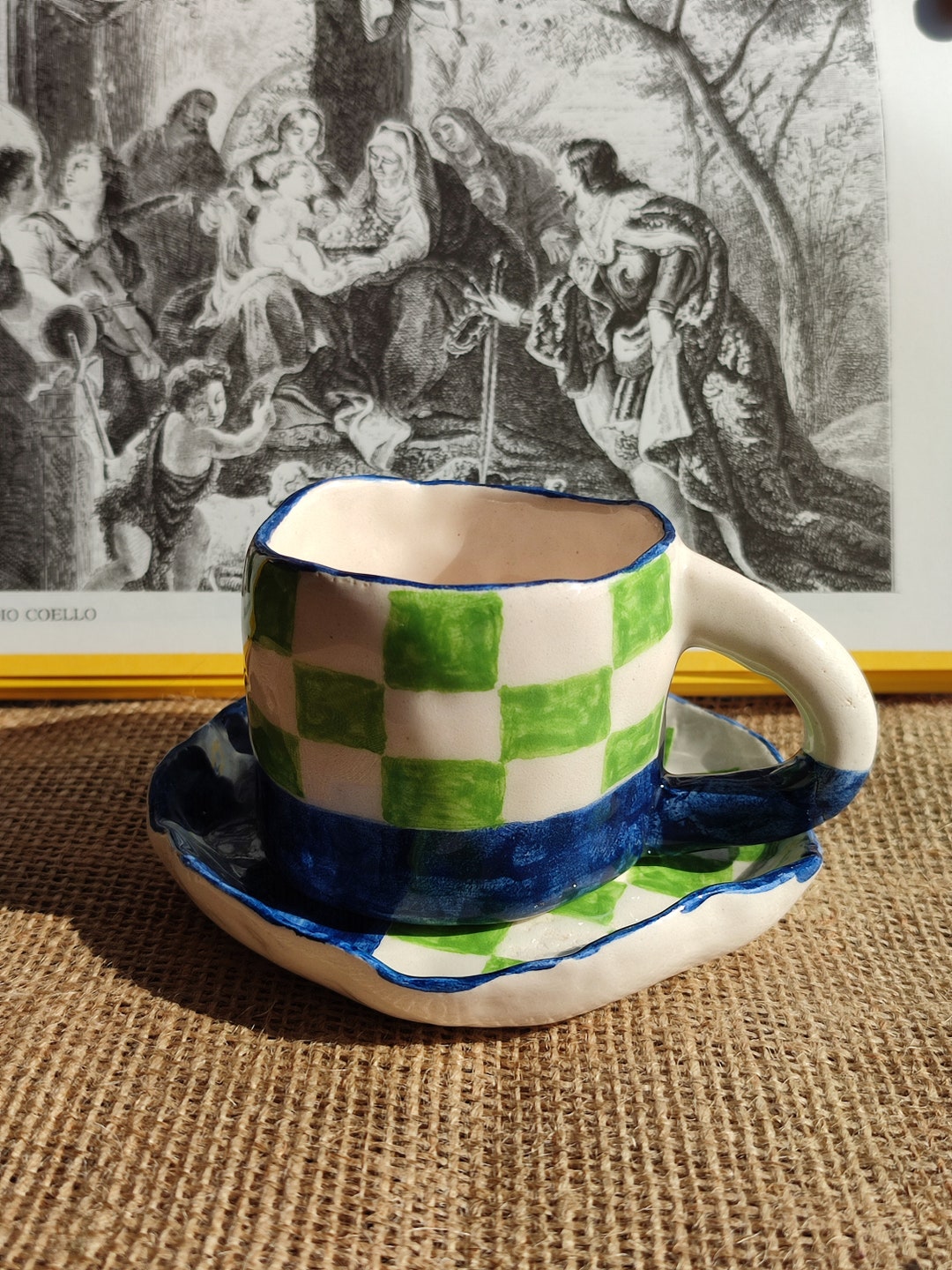 Pottery Mug / Checkers Pattern Mug / Hand Painted Mug / - Etsy