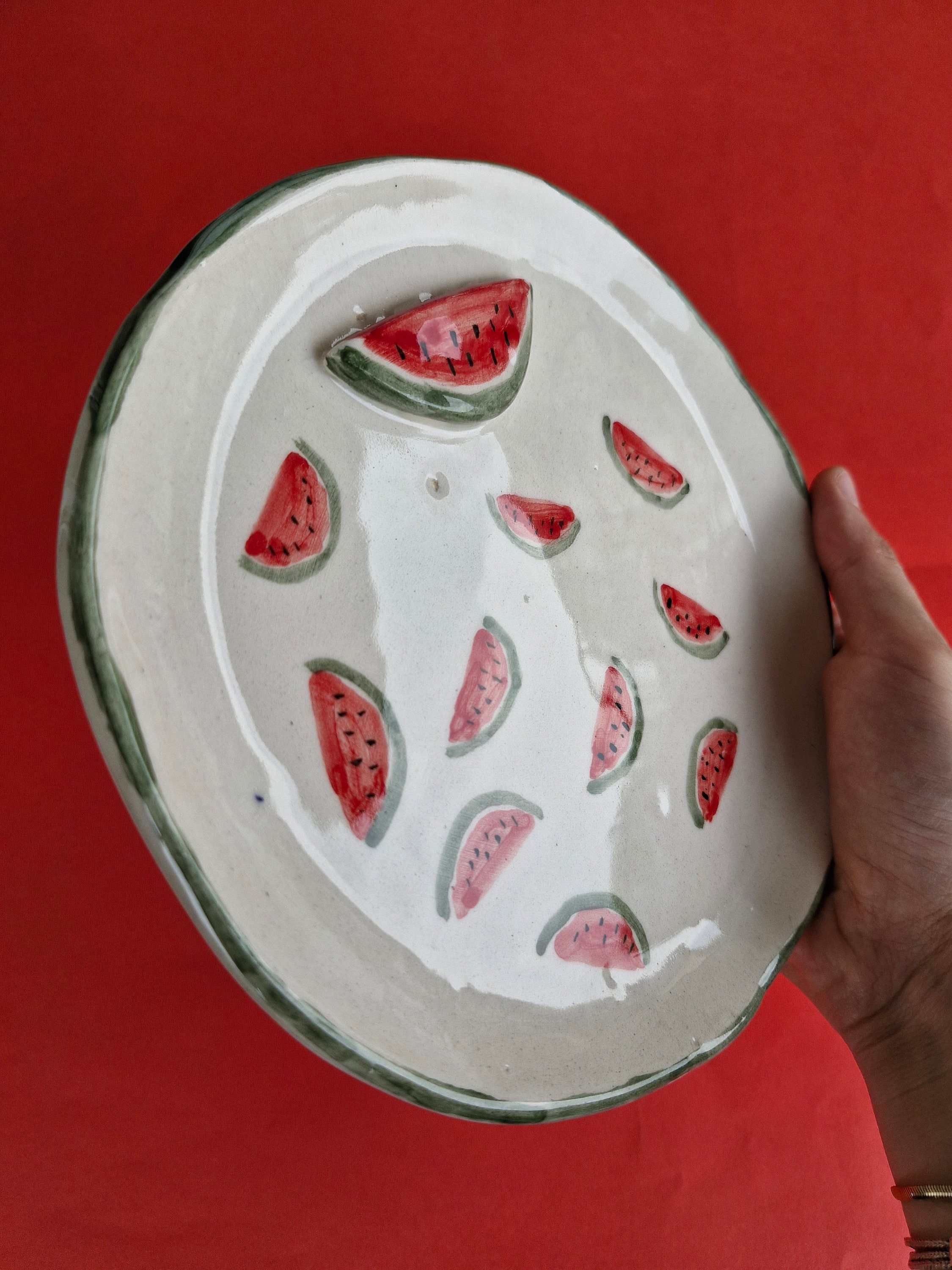 Watermelon Pattern Handmade Ceramic Plate - Personalized Unique Gift ...