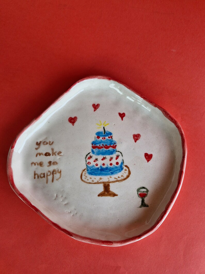 You Make Me Happy Handmade Ceramic Round Plate Design / Birthday Gift ...