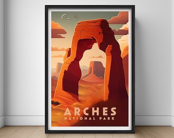 Arches Colour Palette Poster, Mid Century Travel Poster, Arches Utah ...