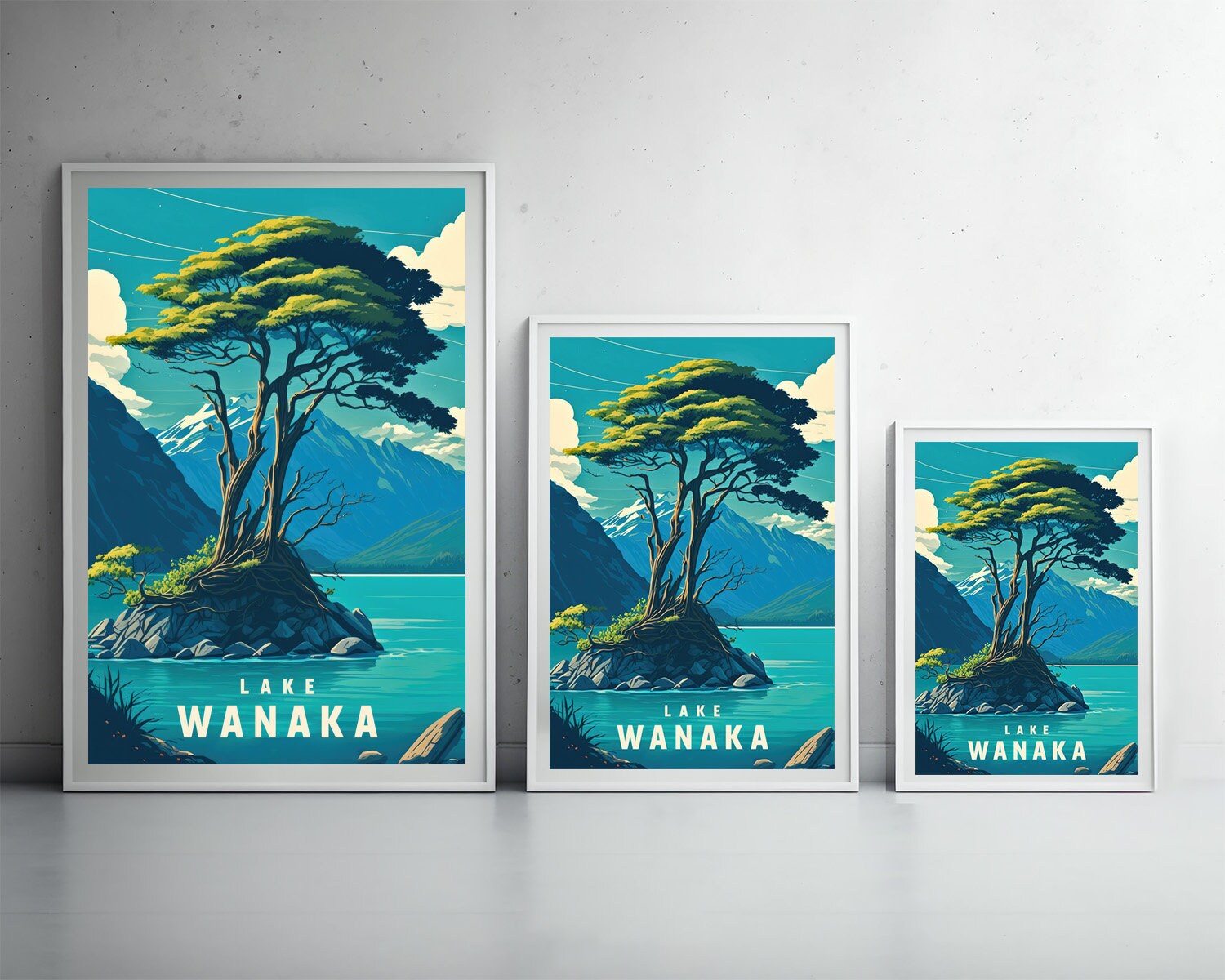 Wanaka New Zealand Travel Poster,lake Wanaka Wall Art Print,lake Wanaka ...