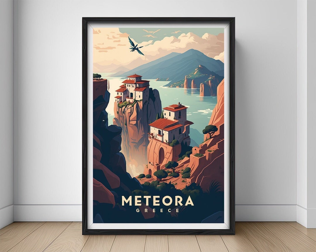 Meteora Greece Travel Poster,meteora Wall Art Print,greece Painting ...