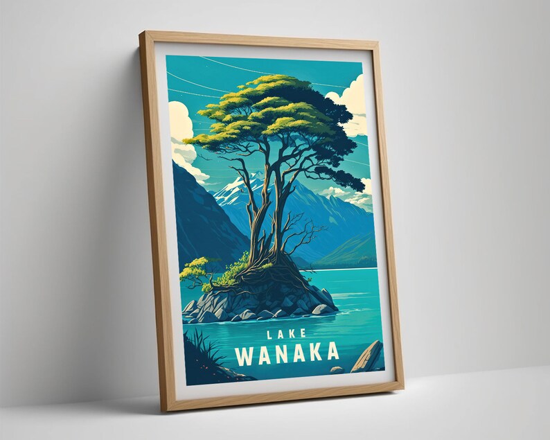 Wanaka New Zealand Travel Poster,lake Wanaka Wall Art Print,lake Wanaka ...