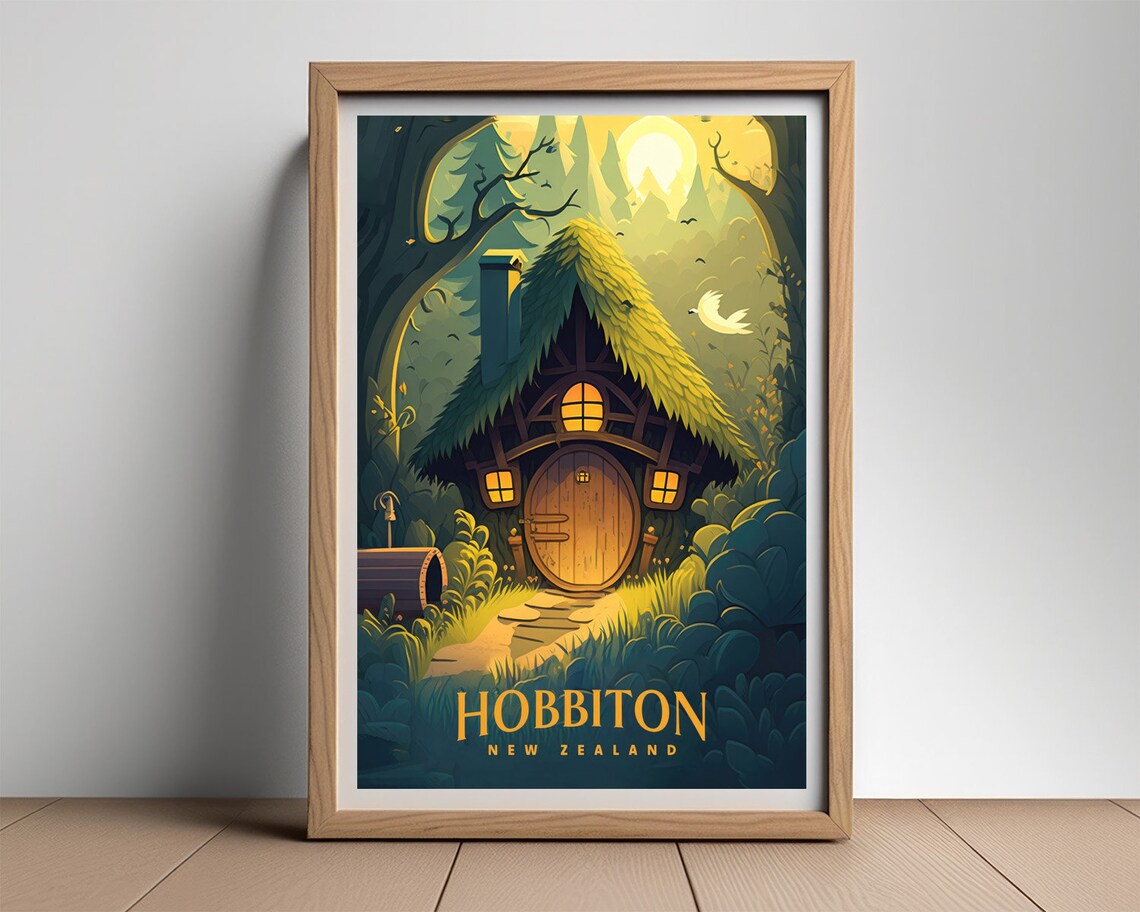 Hobbiton NZ Travel Poster,new Zealand Wall Art Print,hobbiton Painting ...