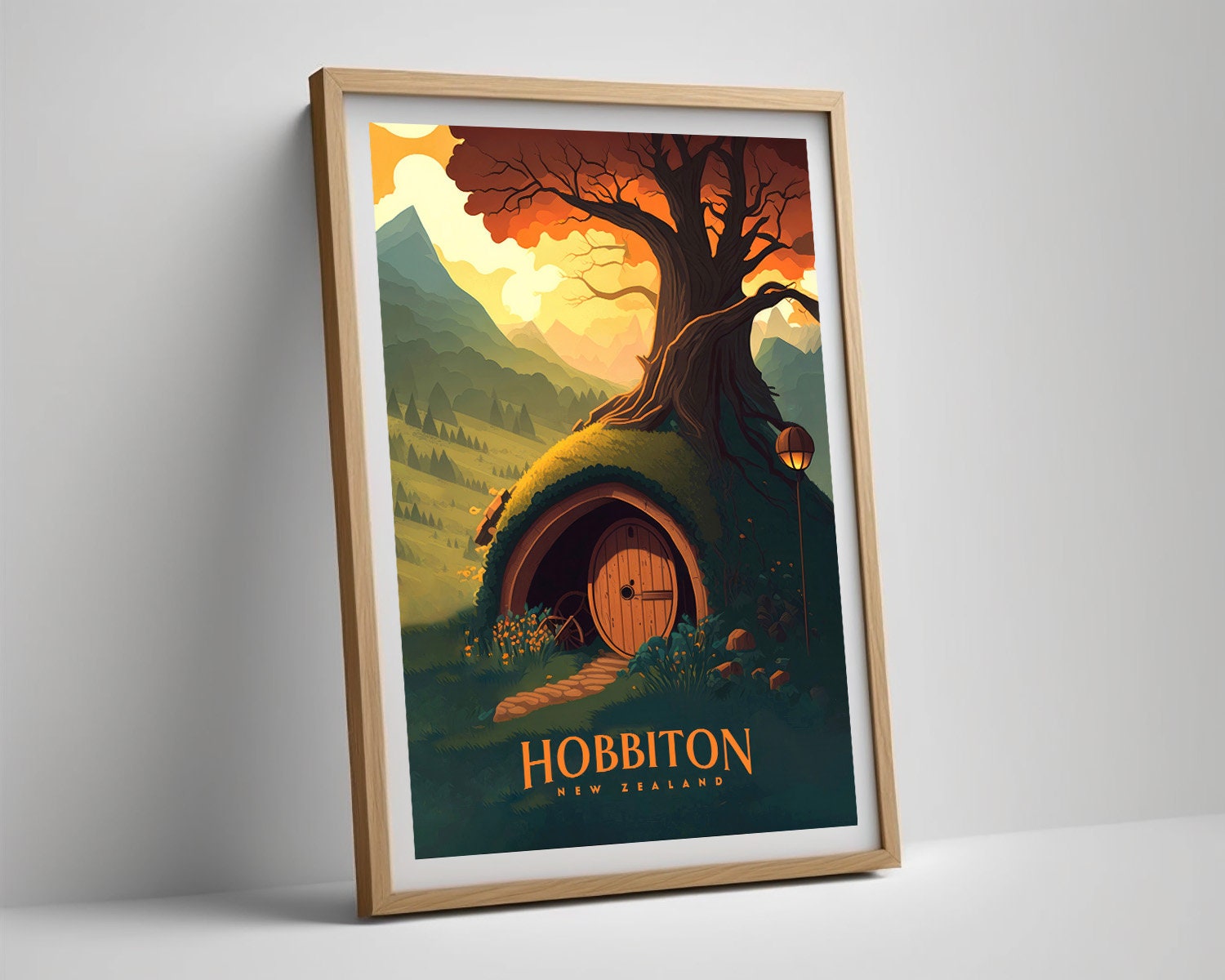 NZ Hobbiton Travel Poster,new Zealand Wall Art Print,hobbiton Painting ...
