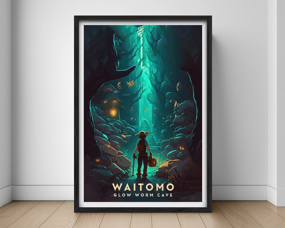 Waitomo Caves Travel Poster,waitomo Caves Wall Art Print,new Zealand Painting,new Zealand ...