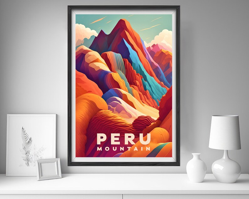Peru Rainbow Mountain Travel Poster,peru Rainbow Mountain Wall Art ...