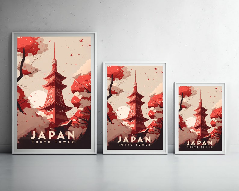 Tokyo Tower Japan Travel Posterjapan Wall Art Printtokyo - Etsy