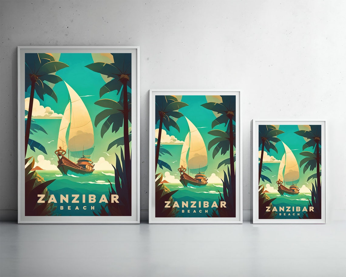 Zanzibar Beach Travel Poster,zanzibar Beach Wall Art Print,zanzibar ...