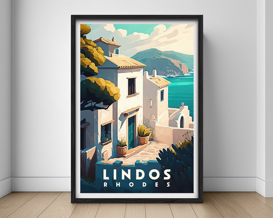 Lindos Rhodes Greece Travel Poster,lindos Rhodes Greece Wall Art Print ...