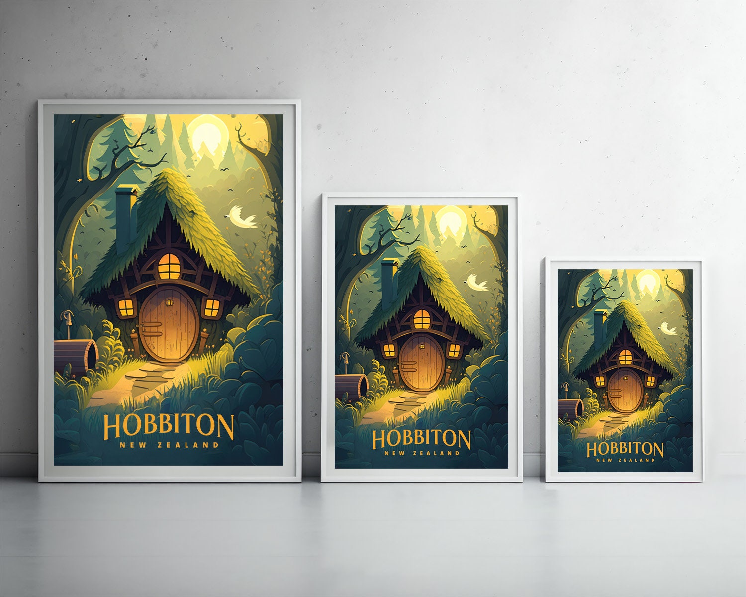 Hobbiton NZ Travel Poster,new Zealand Wall Art Print,hobbiton Painting ...