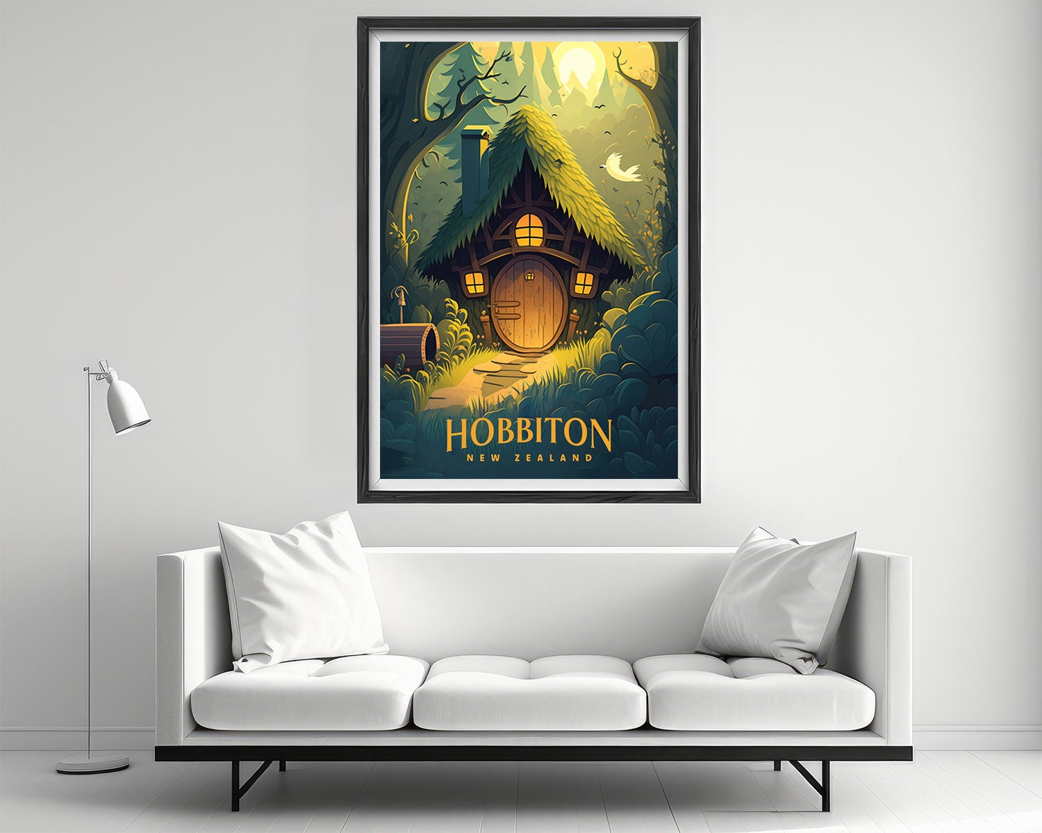 Hobbiton NZ Travel Poster,new Zealand Wall Art Print,hobbiton Painting ...