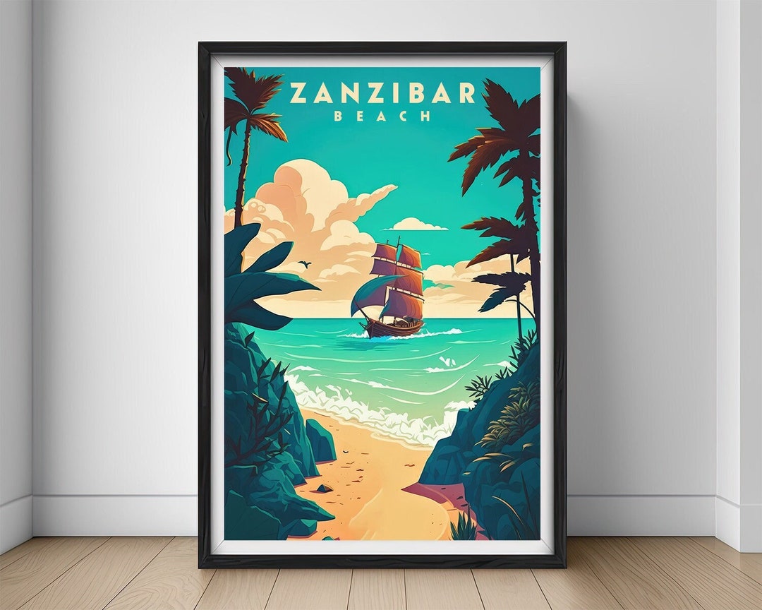 Zanzibar Beach Travel Poster,zanzibar Beach Wall Art Print,zanzibar ...