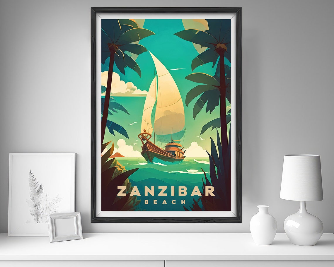 Zanzibar Beach Travel Poster,zanzibar Beach Wall Art Print,zanzibar ...