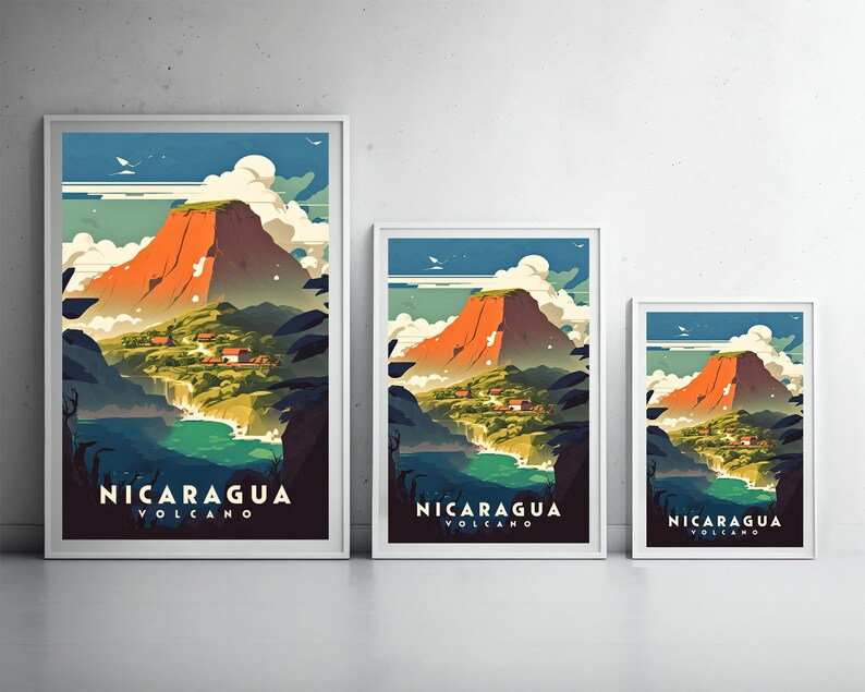 Nicaragua Volcano Travel Poster,nicaragua Volcano Wall Art Print ...
