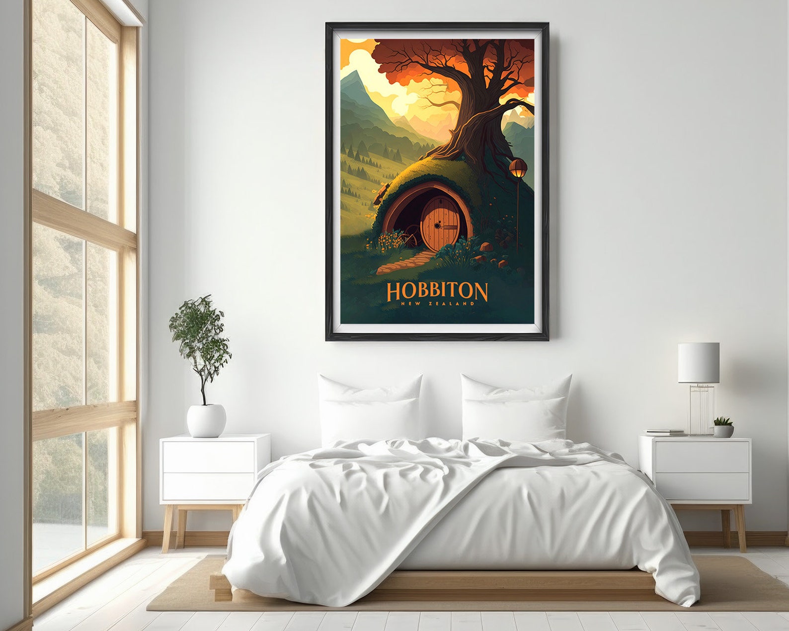 NZ Hobbiton Travel Poster,new Zealand Wall Art Print,hobbiton Painting ...