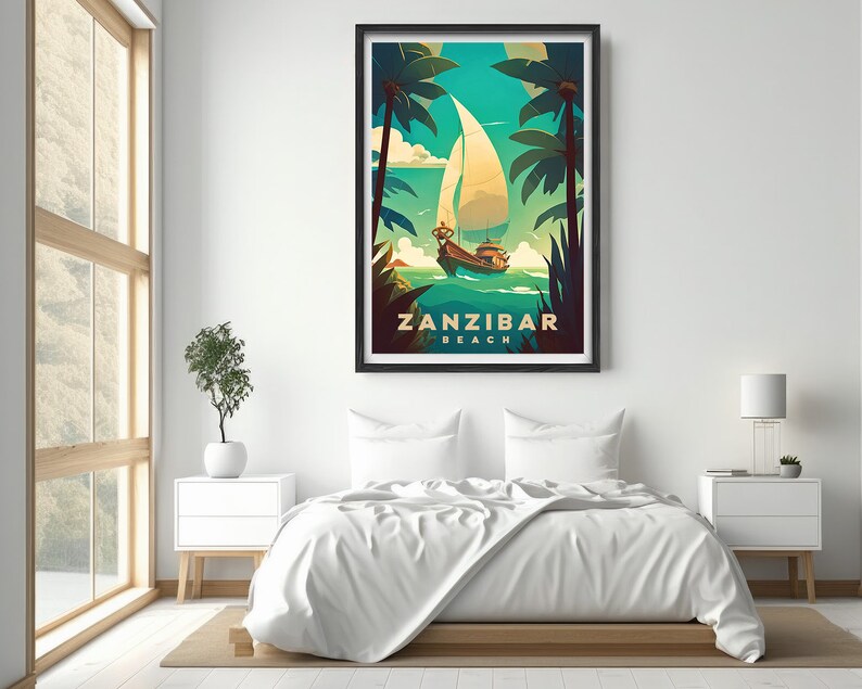 Zanzibar Beach Travel Poster,zanzibar Beach Wall Art Print,zanzibar ...