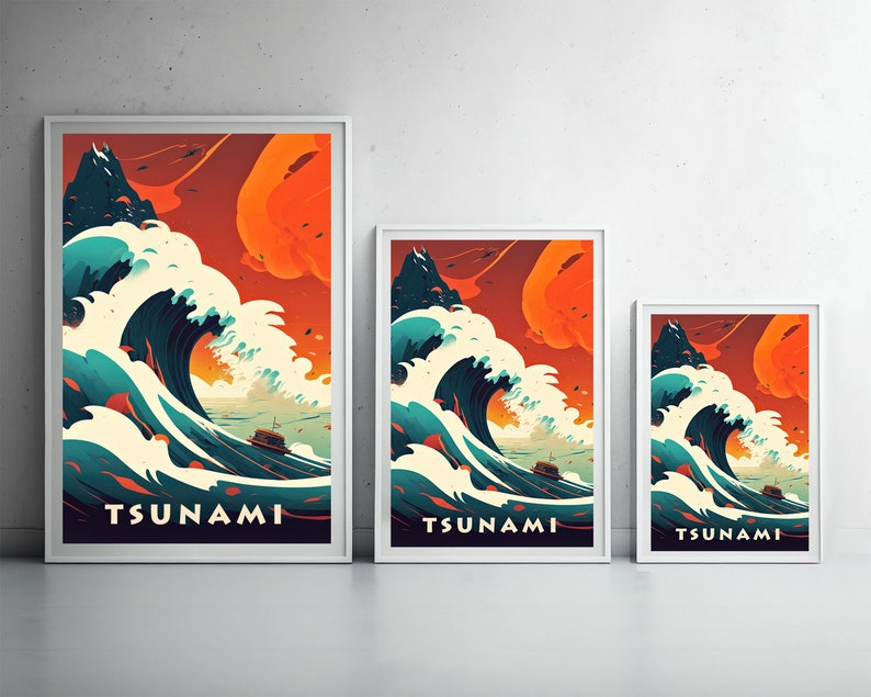 Tsunami Travel Poster,tsunami Print,tsunami Wall Art Print,natural ...