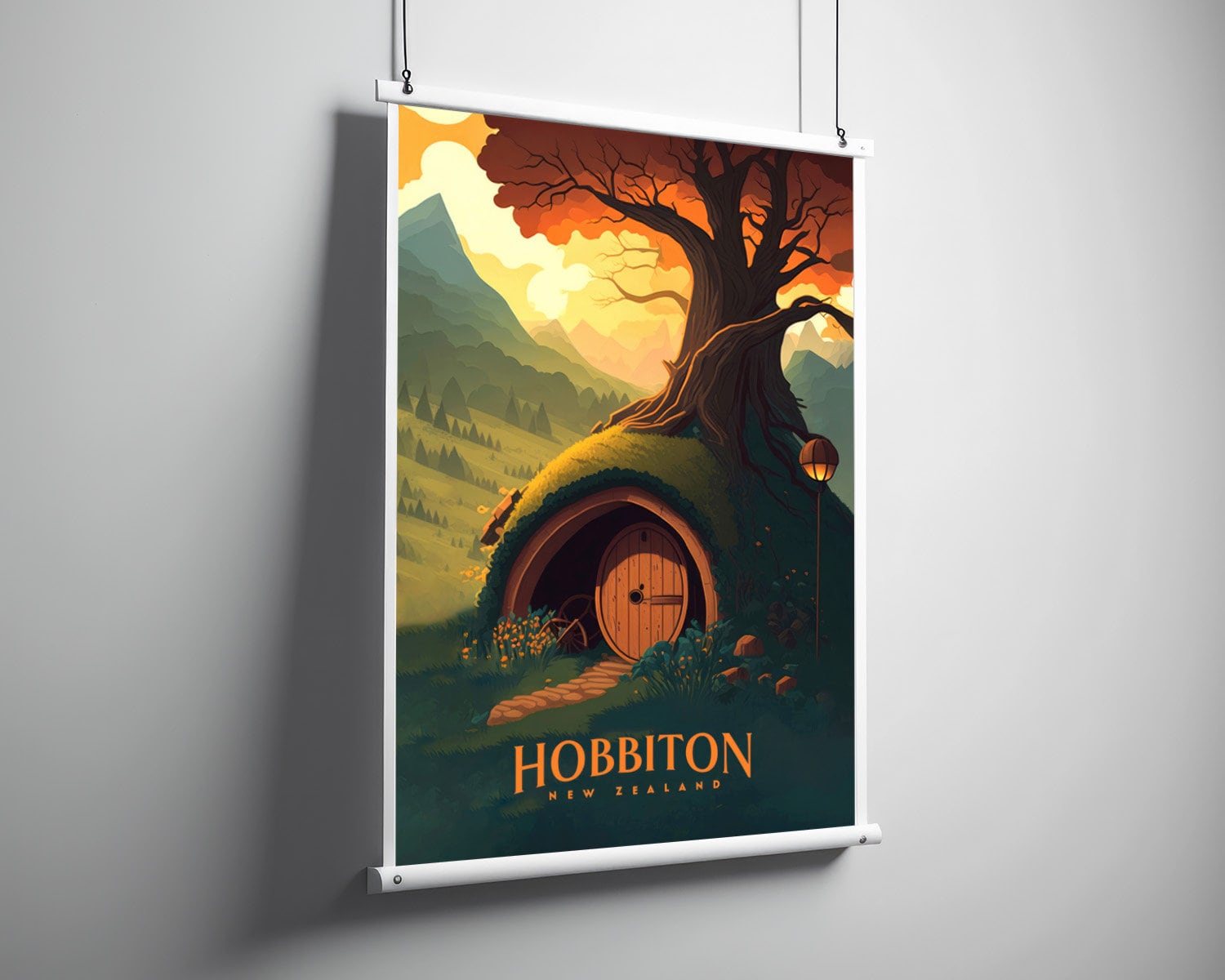NZ Hobbiton Travel Poster,new Zealand Wall Art Print,hobbiton Painting ...