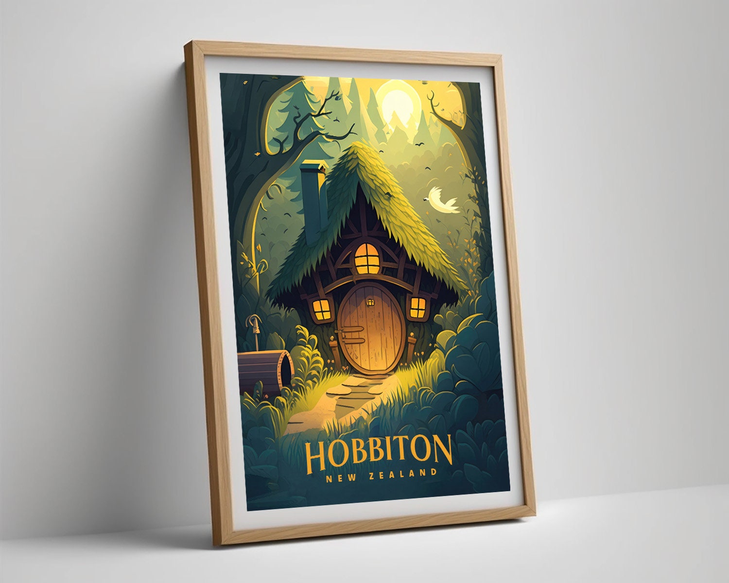 Hobbiton NZ Travel Poster,new Zealand Wall Art Print,hobbiton Painting ...