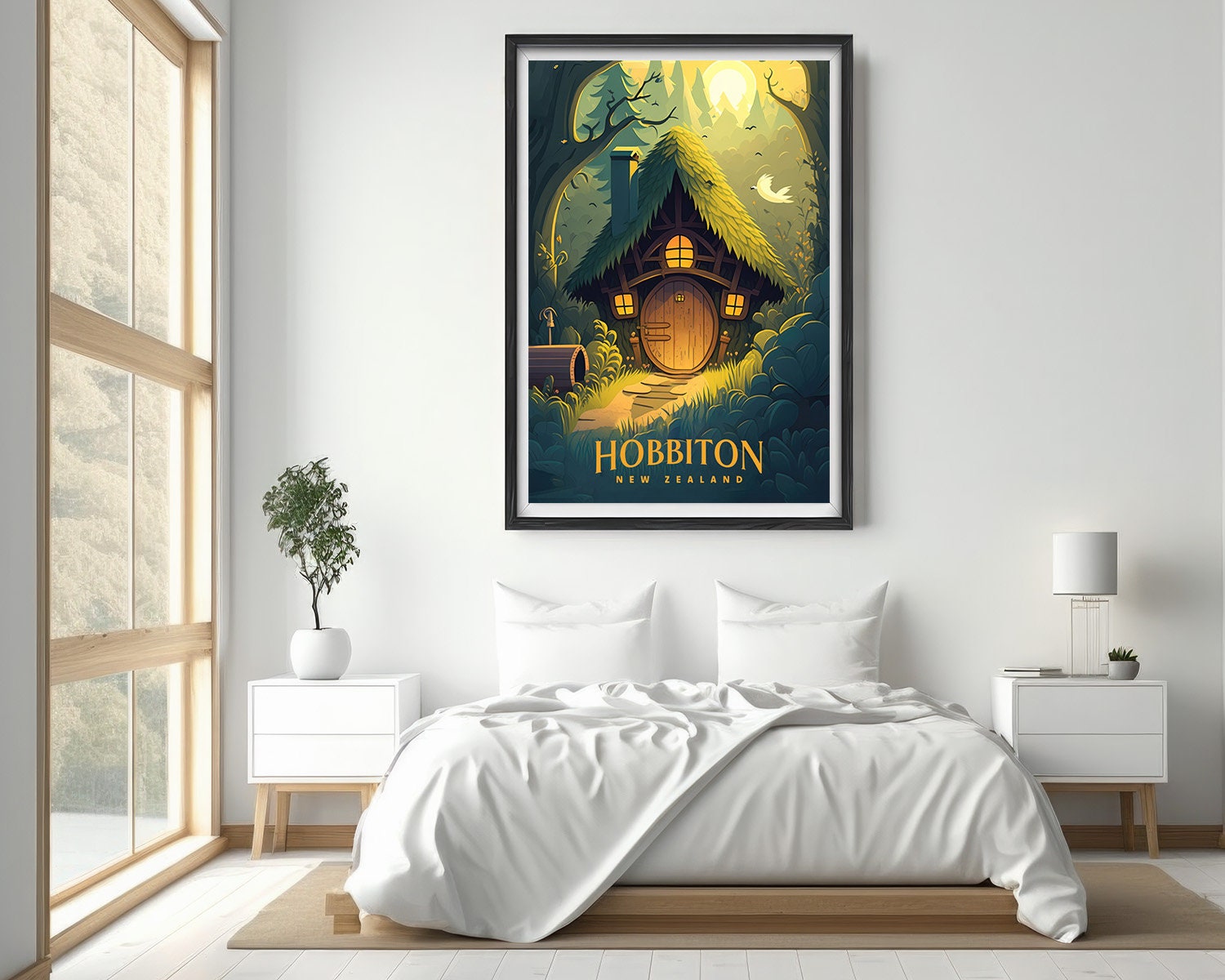 Hobbiton NZ Travel Poster,new Zealand Wall Art Print,hobbiton Painting ...