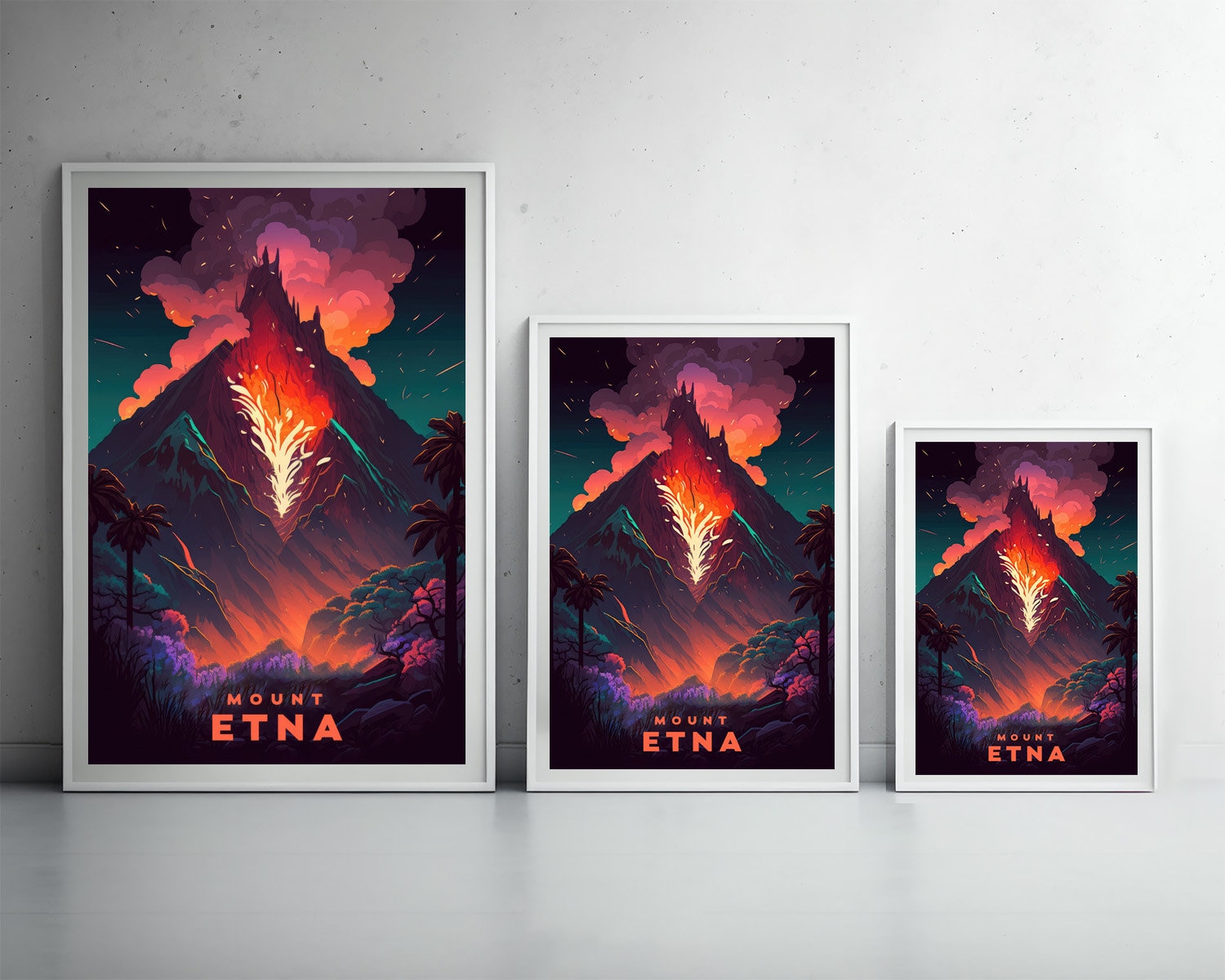 Mount Etna Travel Poster,mt Etna Wall Art Print,sicily Italy Poster ...