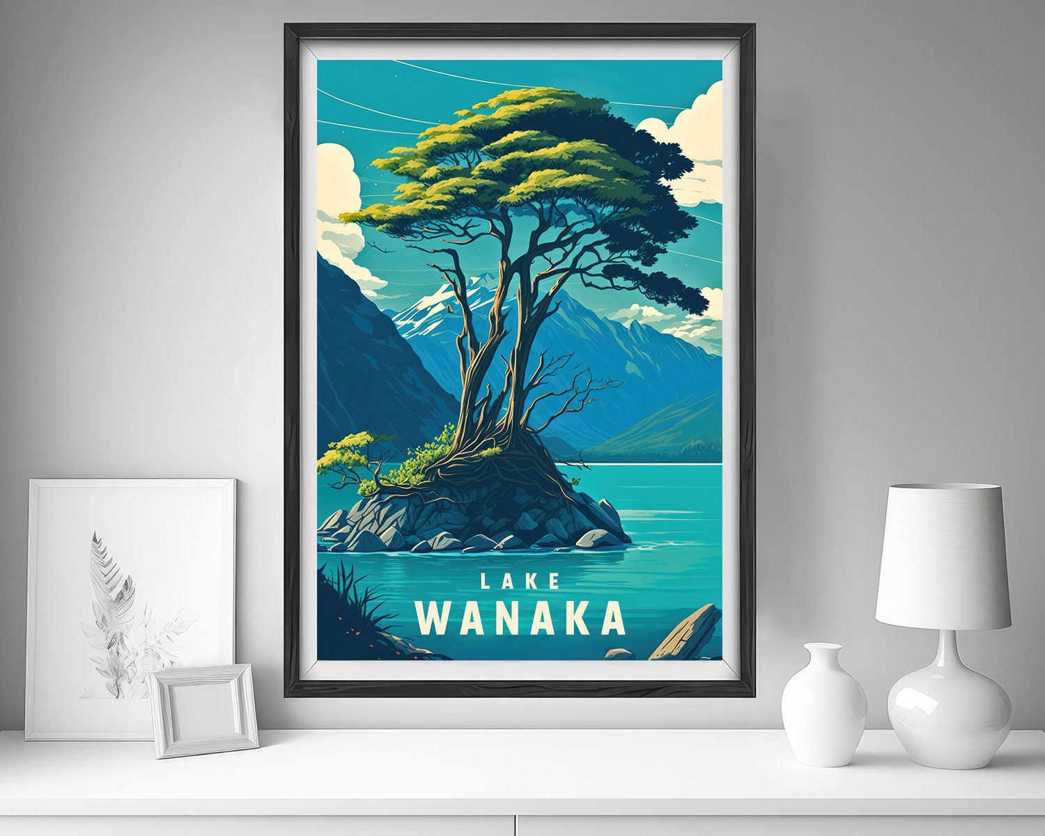 Wanaka New Zealand Travel Poster,lake Wanaka Wall Art Print,lake Wanaka ...