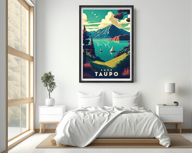 Lake Taupo New Zealand Travel Poster,lake Taupo Wall Art Print,lake ...