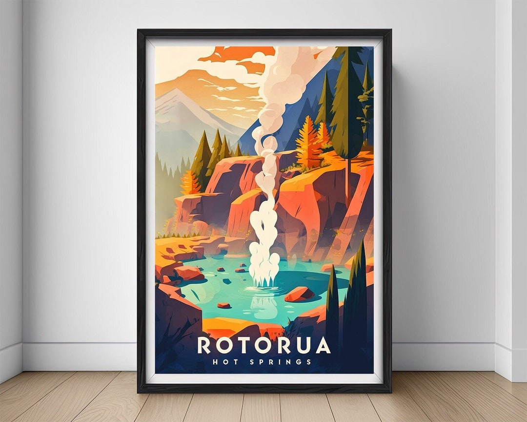 Rotorua Hot Springs Travel Poster,rotorua NZ Wall Art Print,rotorua NZ ...