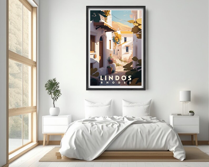 Lindos Rhodes Travel Poster,lindos Rhodes Wall Art Print,lindos Greece ...