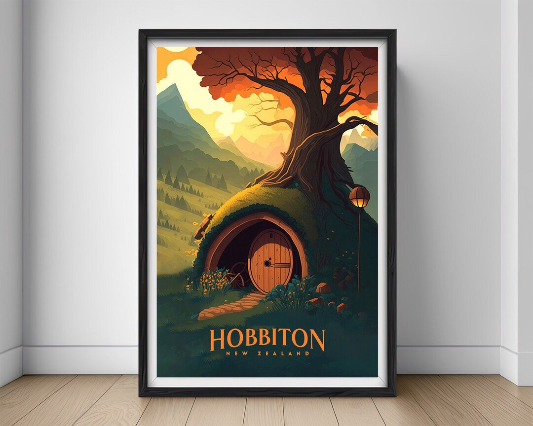 NZ Hobbiton Travel Poster,new Zealand Wall Art Print,hobbiton Painting ...