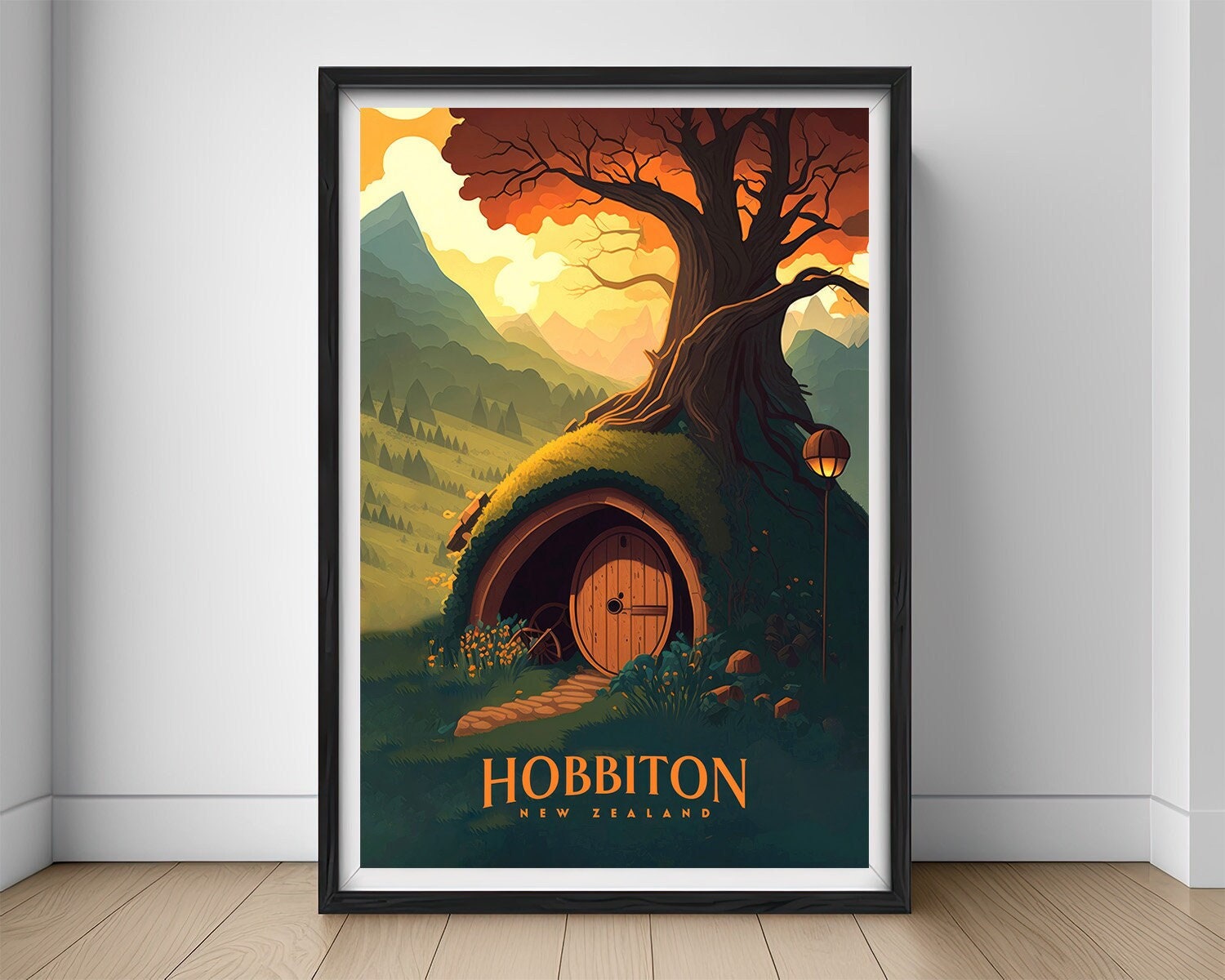 NZ Hobbiton Travel Poster,new Zealand Wall Art Print,hobbiton Painting ...
