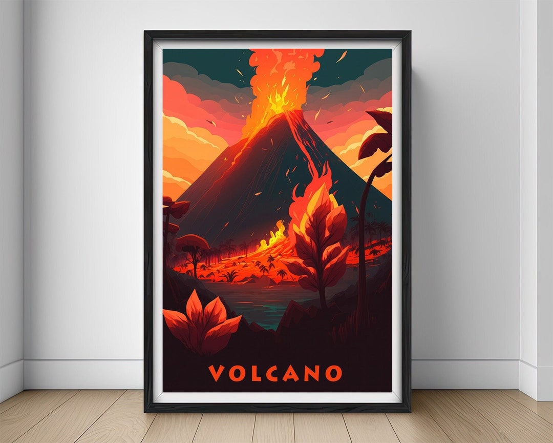Volcano Travel Poster,volcano Print,volcano Wall Art Print,volcano ...