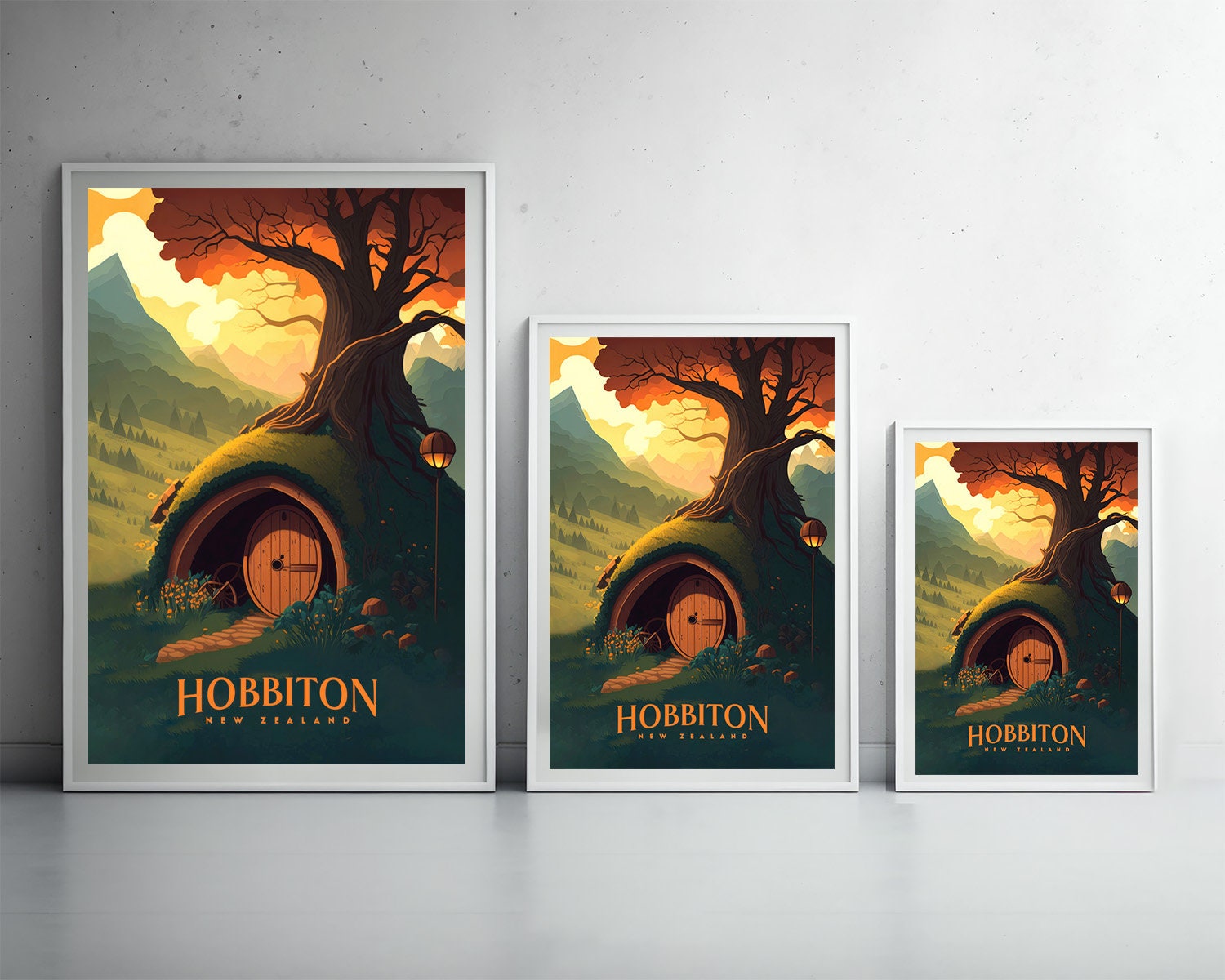 NZ Hobbiton Travel Poster,new Zealand Wall Art Print,hobbiton Painting ...