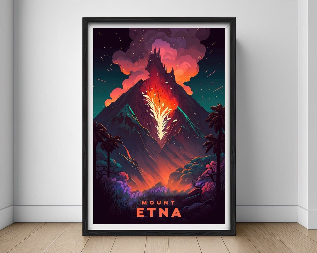 Mount Etna Travel Poster,mt Etna Wall Art Print,sicily Italy Poster ...
