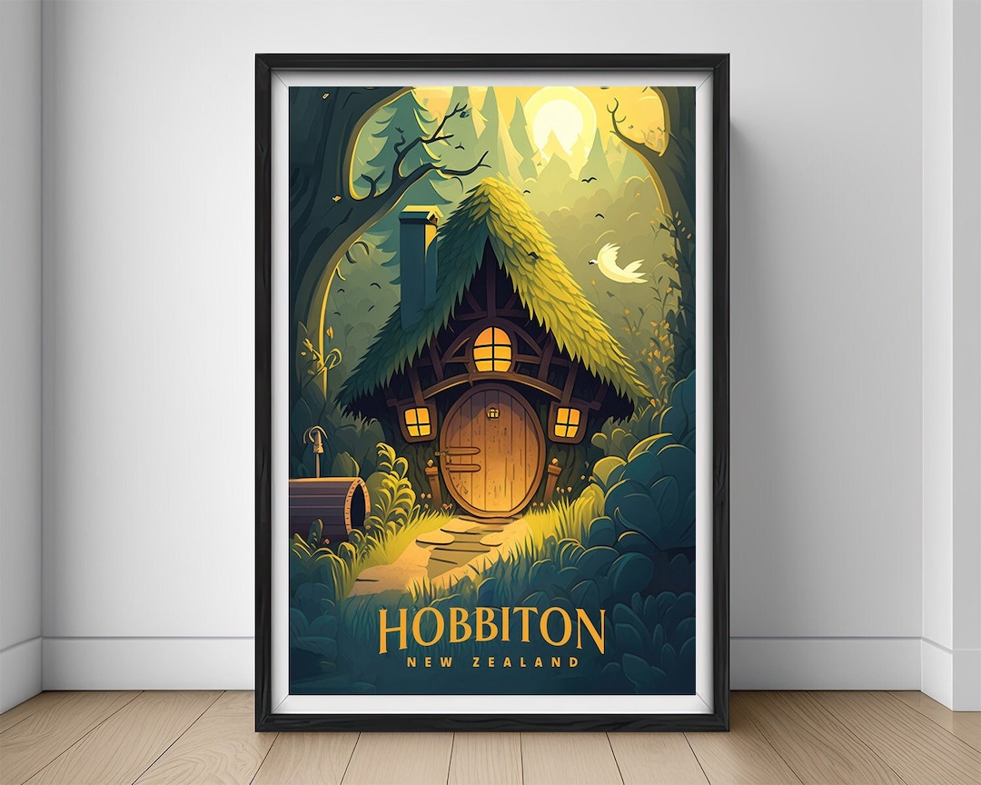 Hobbiton NZ Travel Poster,new Zealand Wall Art Print,hobbiton Painting ...