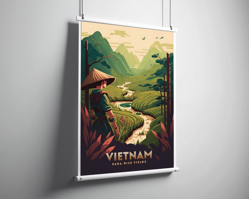 Vietnam Sapa Travel Poster,vietnam Sapa Wall Art Print,sapa Rice Fields ...