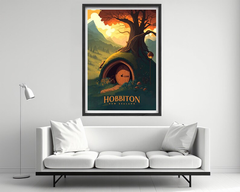 NZ Hobbiton Travel Poster,new Zealand Wall Art Print,hobbiton Painting ...