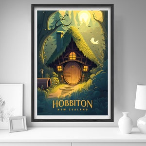 Hobbiton NZ Travel Poster,new Zealand Wall Art Print,hobbiton Painting ...