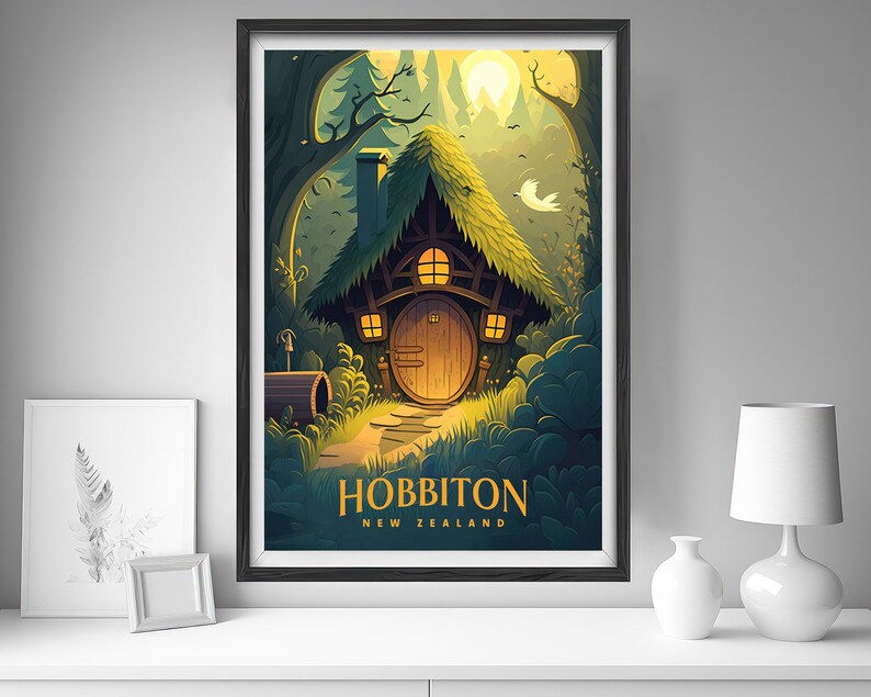 Hobbiton NZ Travel Poster,new Zealand Wall Art Print,hobbiton Painting ...