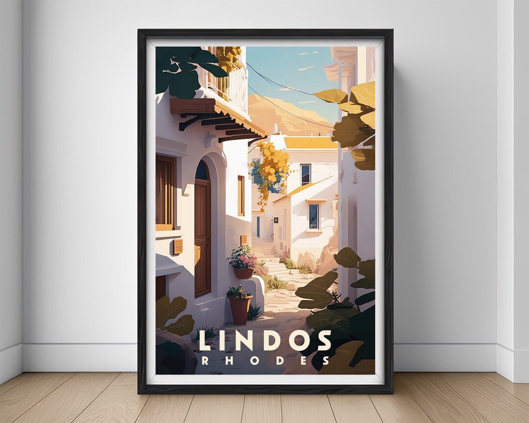 Lindos Rhodes Travel Poster,lindos Rhodes Wall Art Print,lindos Greece ...
