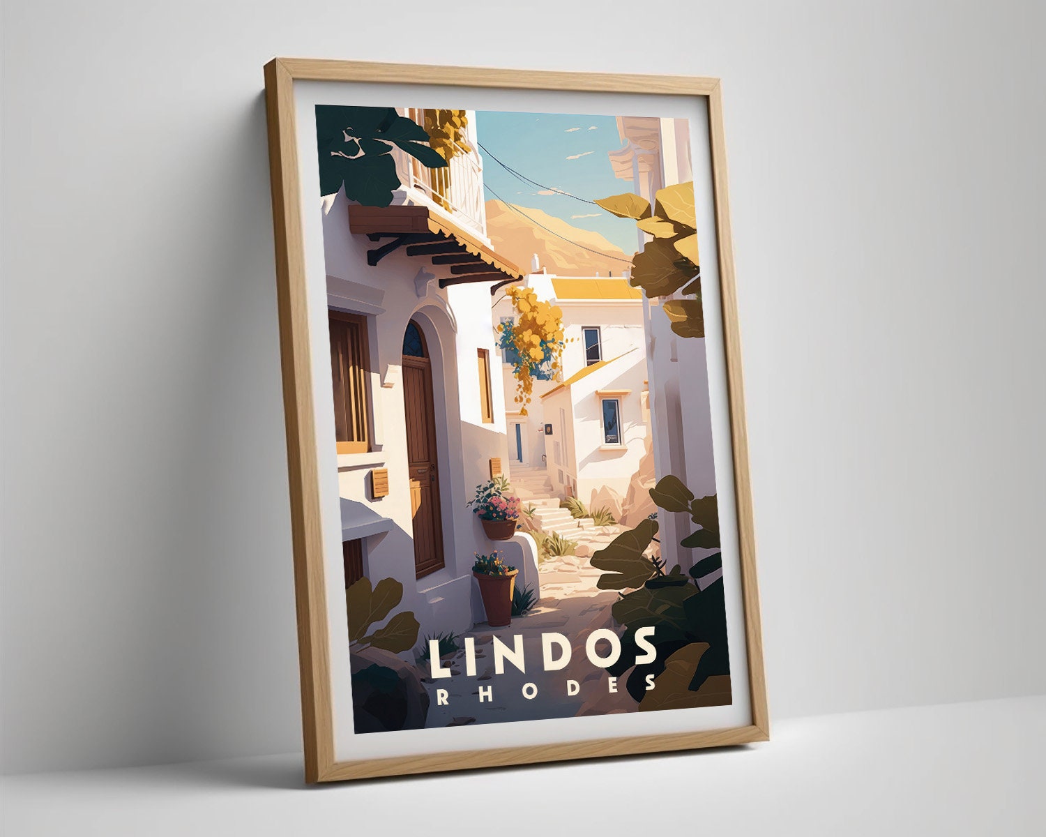 Lindos Rhodes Travel Poster,lindos Rhodes Wall Art Print,lindos Greece ...