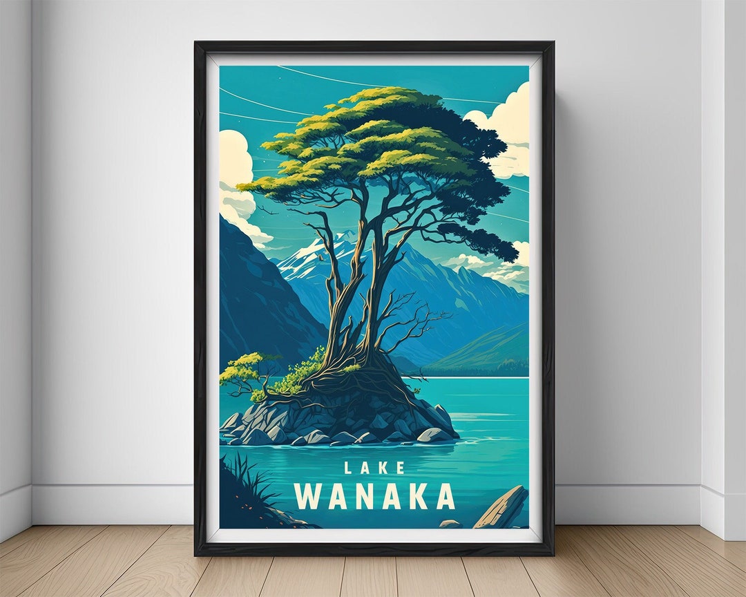 Wanaka New Zealand Travel Poster,lake Wanaka Wall Art Print,lake Wanaka ...