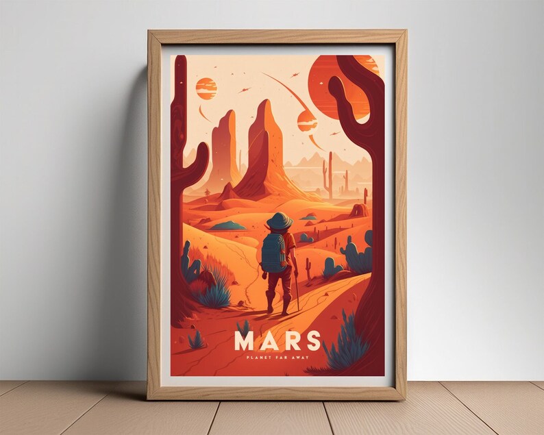 Planet Mars Travel Poster,planet Mars Wall Art Print,mars Solar System ...