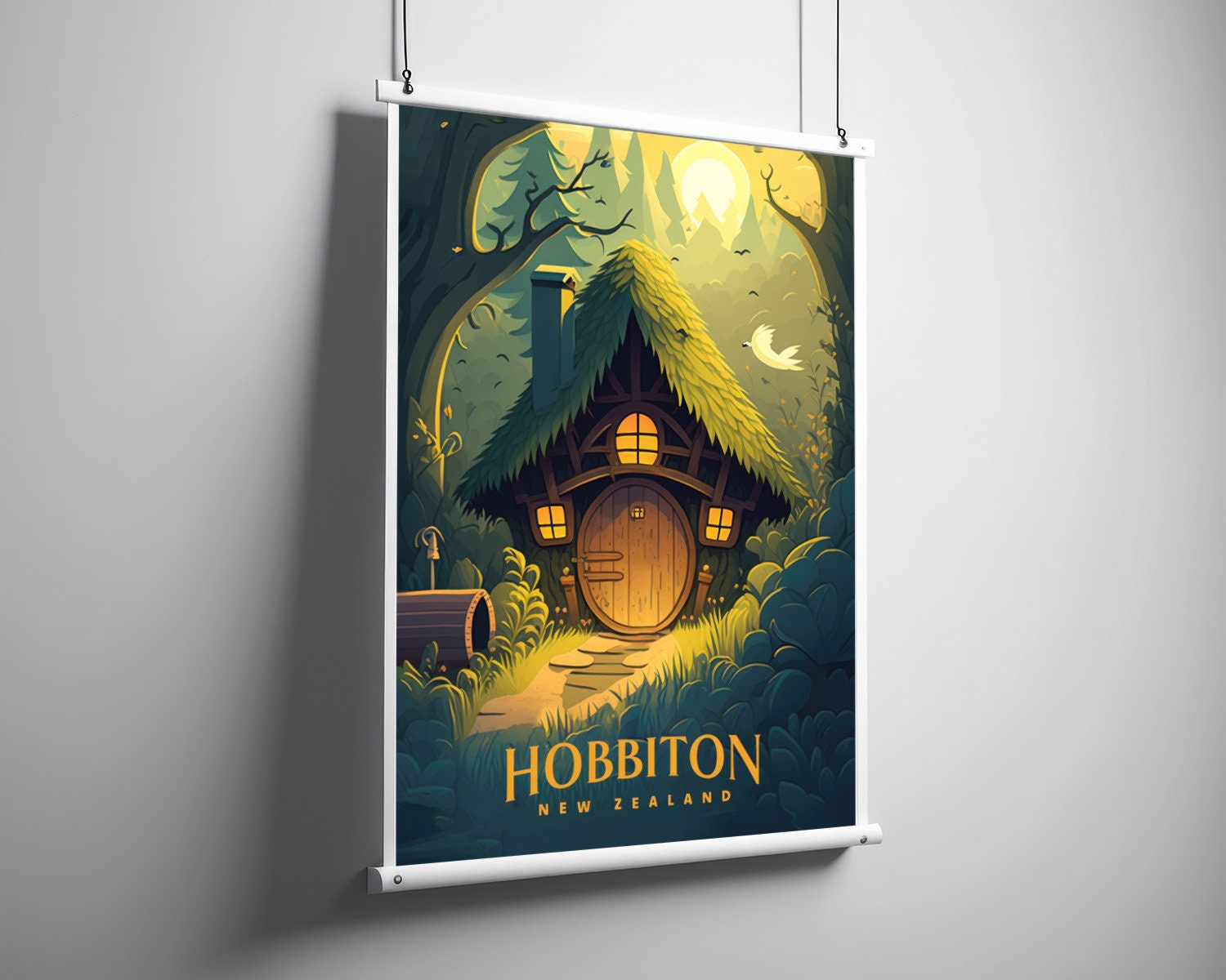 Hobbiton NZ Travel Poster,new Zealand Wall Art Print,hobbiton Painting ...