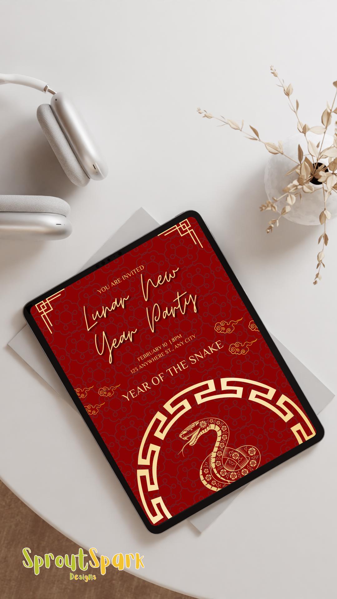 2025 Chinese New Years Party Invitation Template, Lunar New Year Party ...