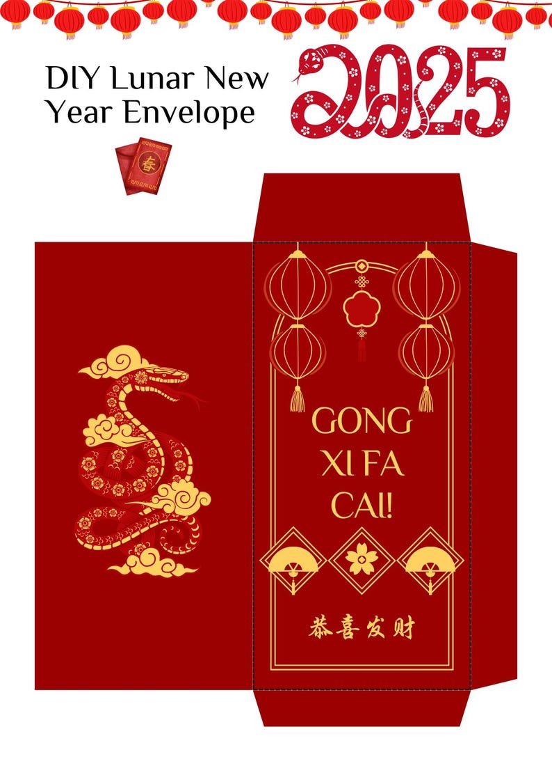 2025 Year of the Snake Red Envelope Hong Bao Ang Pao Angbao Snake Red ...
