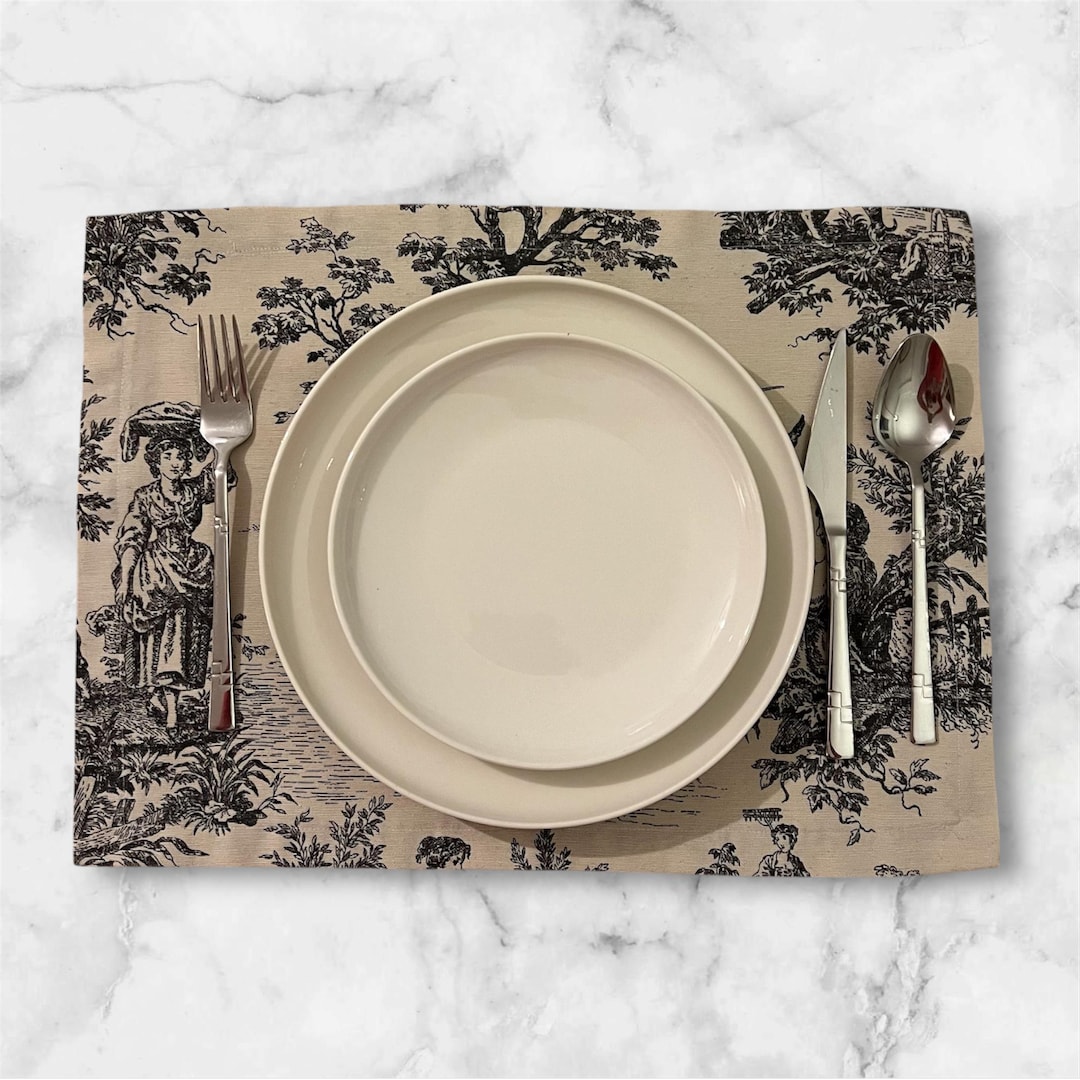 Vintage Farmhouse Cotton Placemats Set of 6, Beige and Anthracite ...
