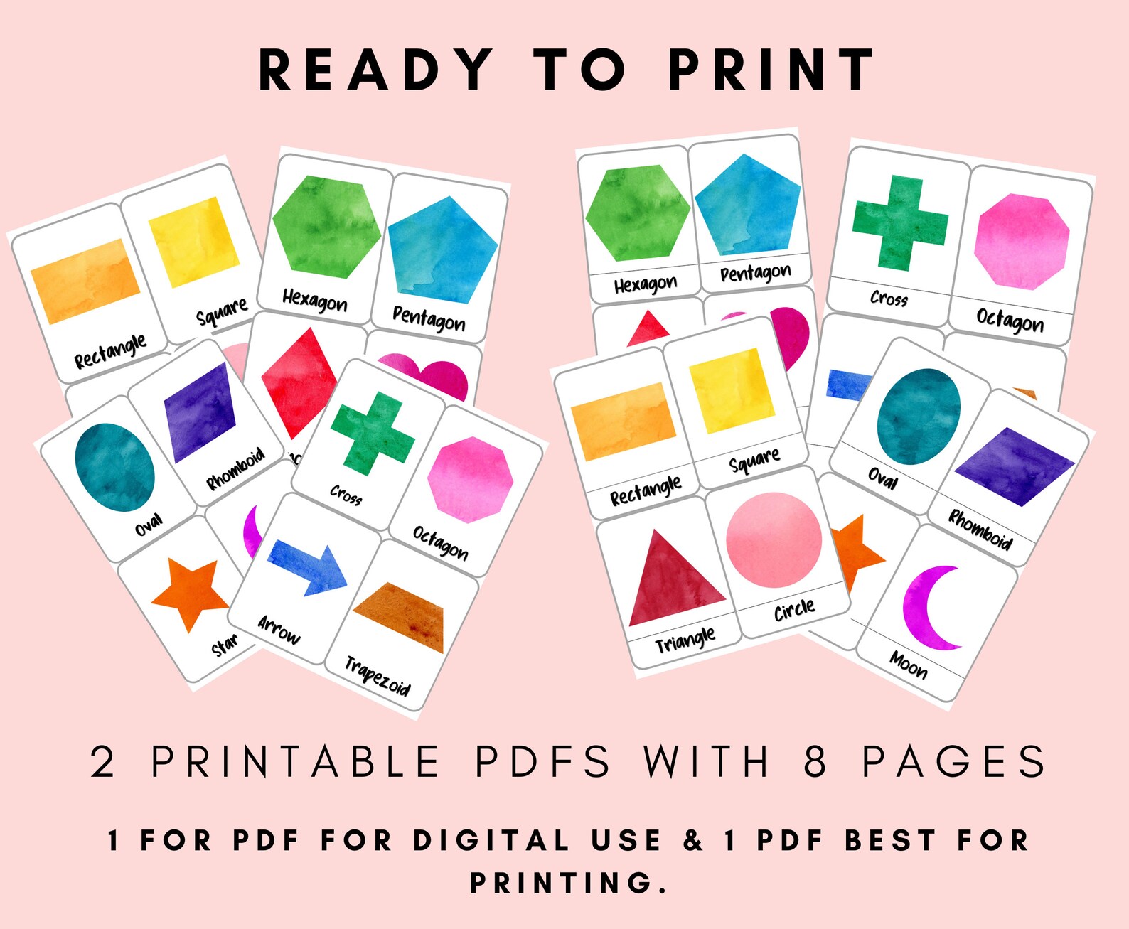 16 Shape Flashcards, Kids & Pre-school Shapes, Montessori Cards ...